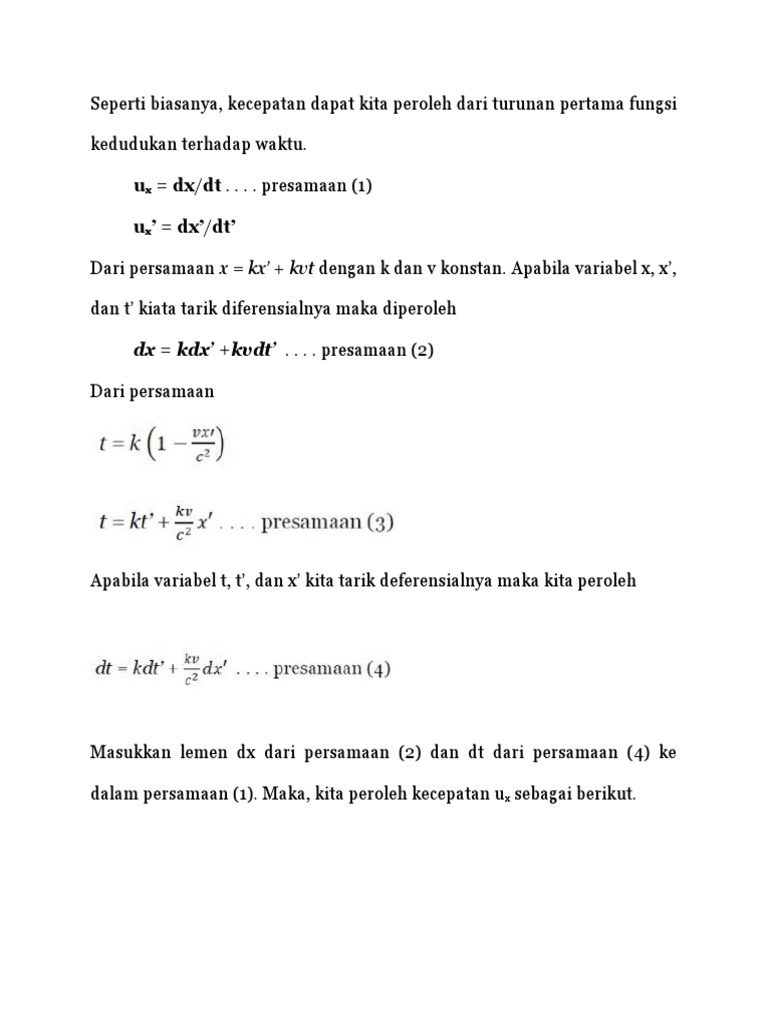Penurunan Rumus Transformasi Lorentz | PDF