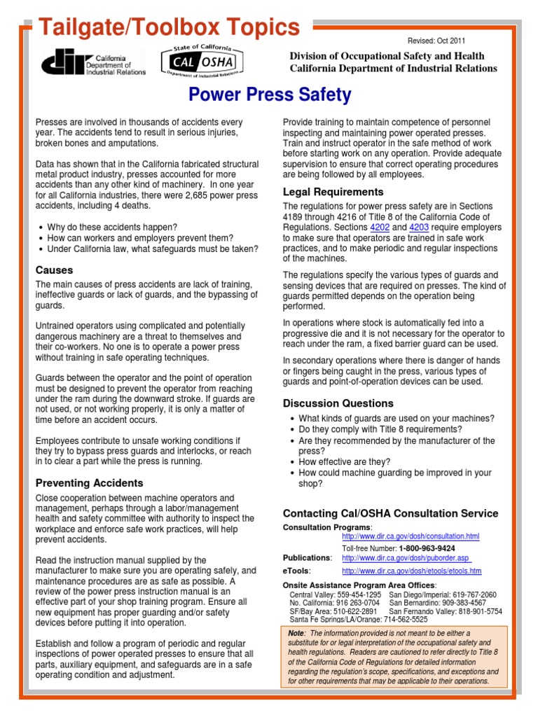 Toolbox Talk Power Press Safety | Download Free PDF | Occupational ...