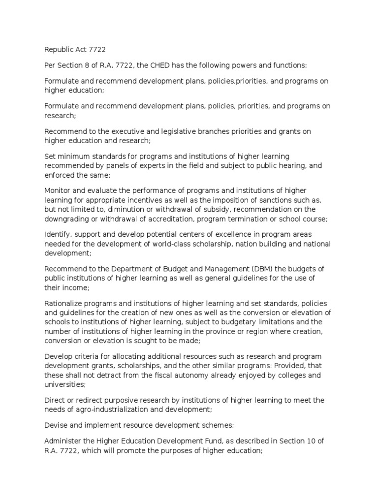 Republic Act 7722 | PDF | College | Academic Freedom