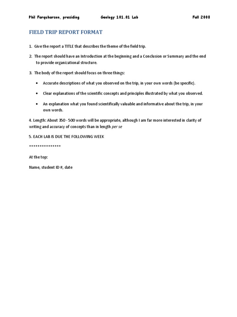 Field Trip Report Format | PDF