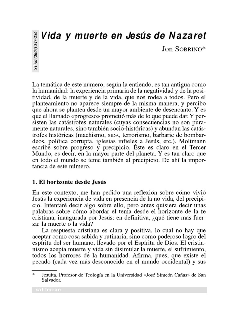 Sobrino Vida y Muerte 1 PDF | PDF | Fe | Jesús