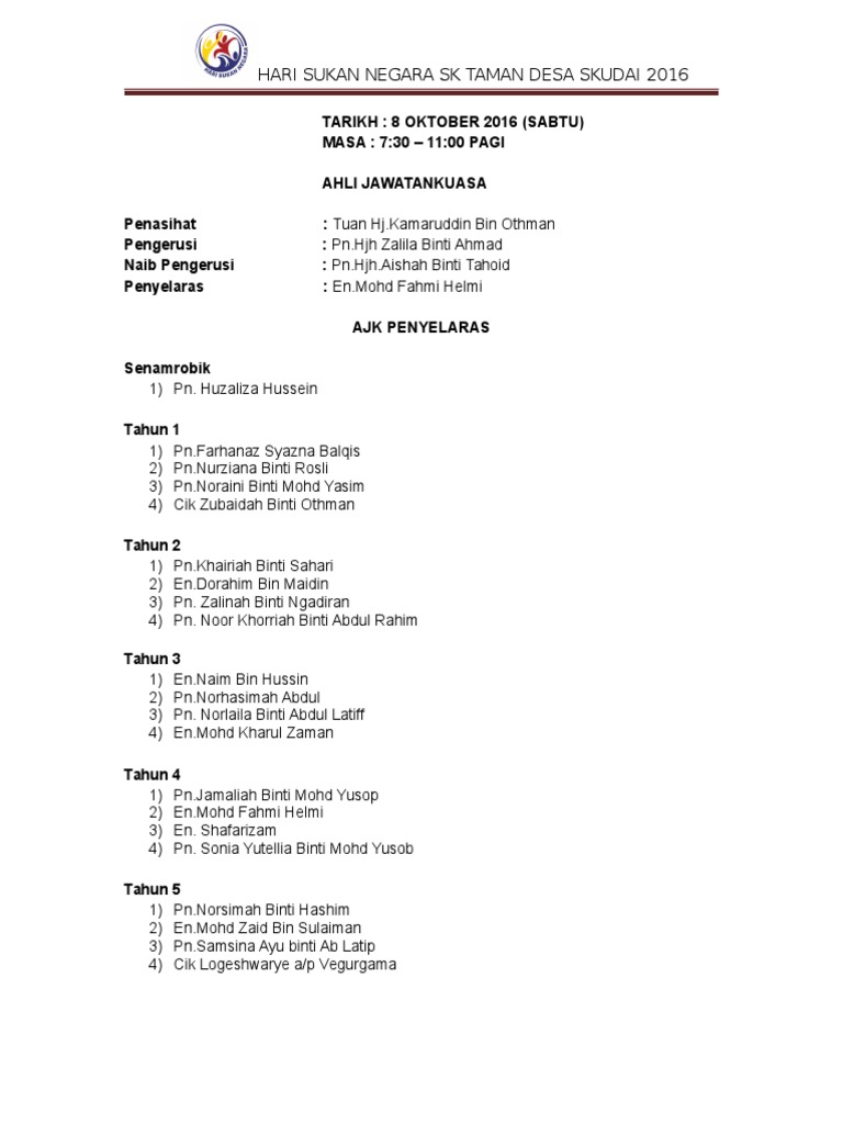 Ajk N Tentatif Hari Sukan Negaraghg | PDF