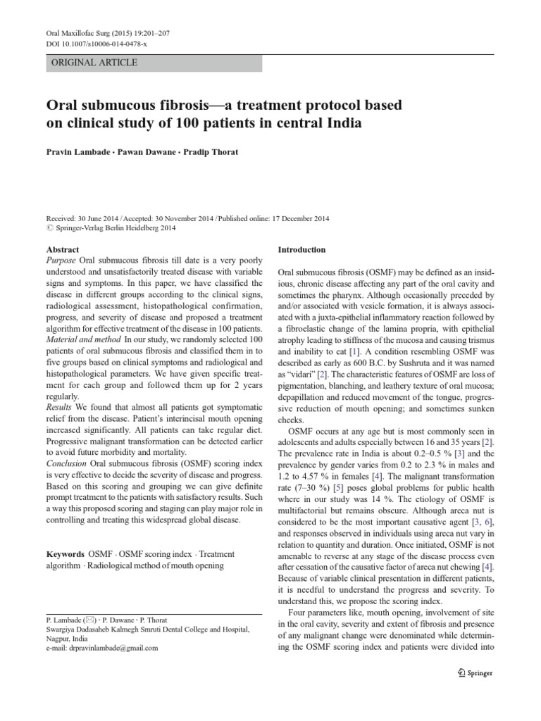 Effective Treatment Protocol for OSMF Based on Clinical Study | PDF ...