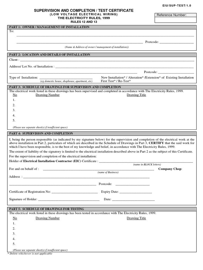 Supervision and Completion-Test Certificate (ATT) | PDF | Electrical ...