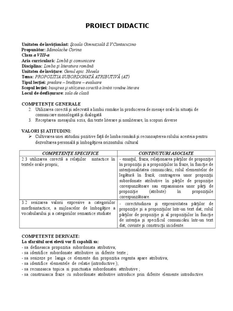 Proiect Didactic Atributiva Bun | PDF