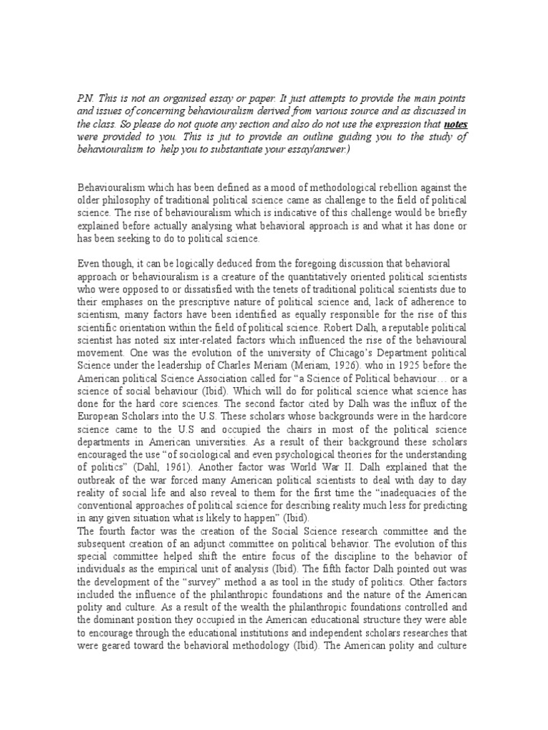 Behaviouralism Note | PDF | Political Science | Science
