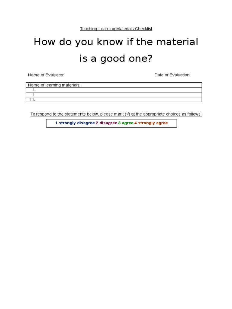 How Do You Know If The Material Is A Good One?: Teaching-Learning ...