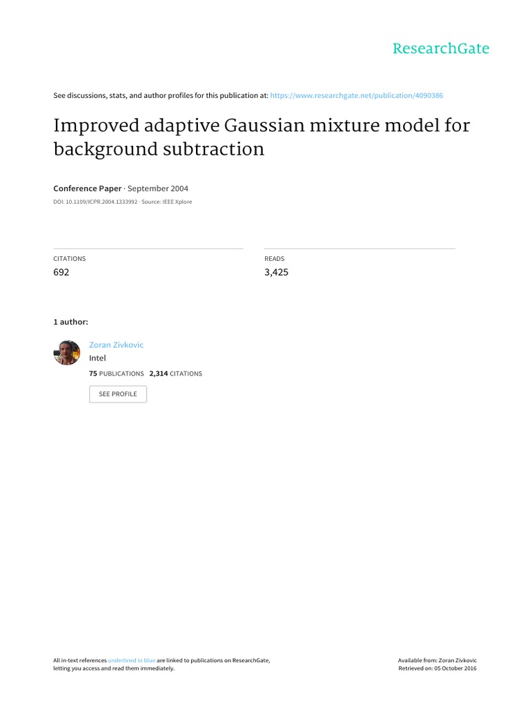 Improved Adaptive Gaussian Mixture Model For Background Subtraction Pdf