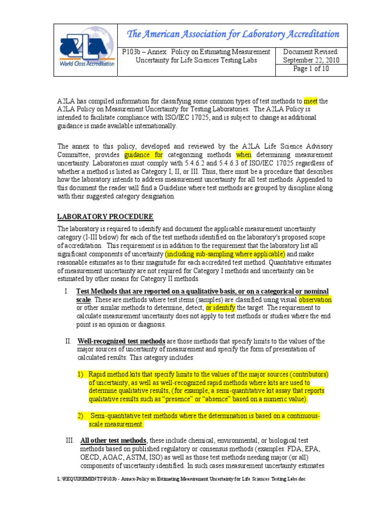 Estimating Measurement Uncertainty Policy | PDF | Uncertainty | Elisa