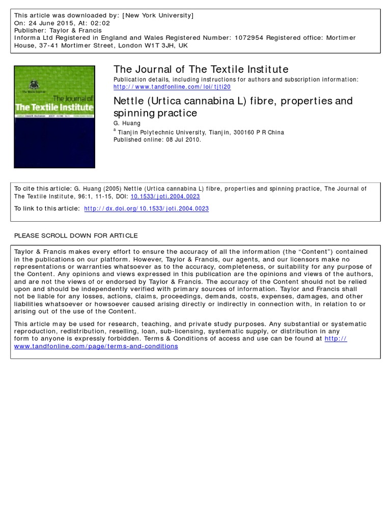 Nettle Fibers | PDF | Yarn | Spinning (Textiles)