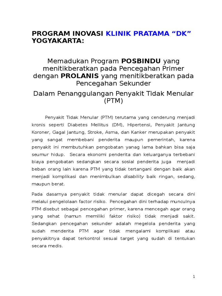 Program Inovasi Klinik Pratama DK | PDF