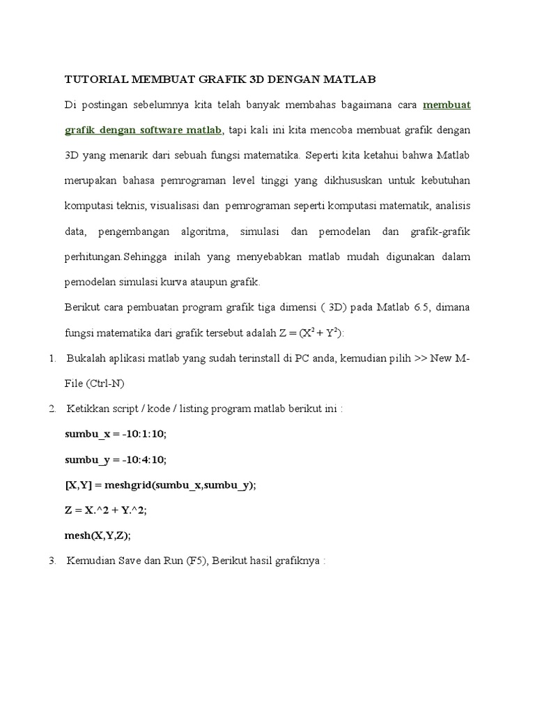 Tutorial Membuat Grafik 3d Dengan Matlab | PDF