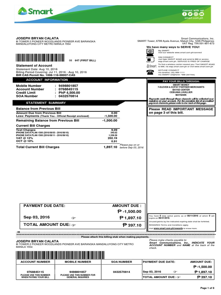 Smart bill summary | PDF | Makati | Invoice
