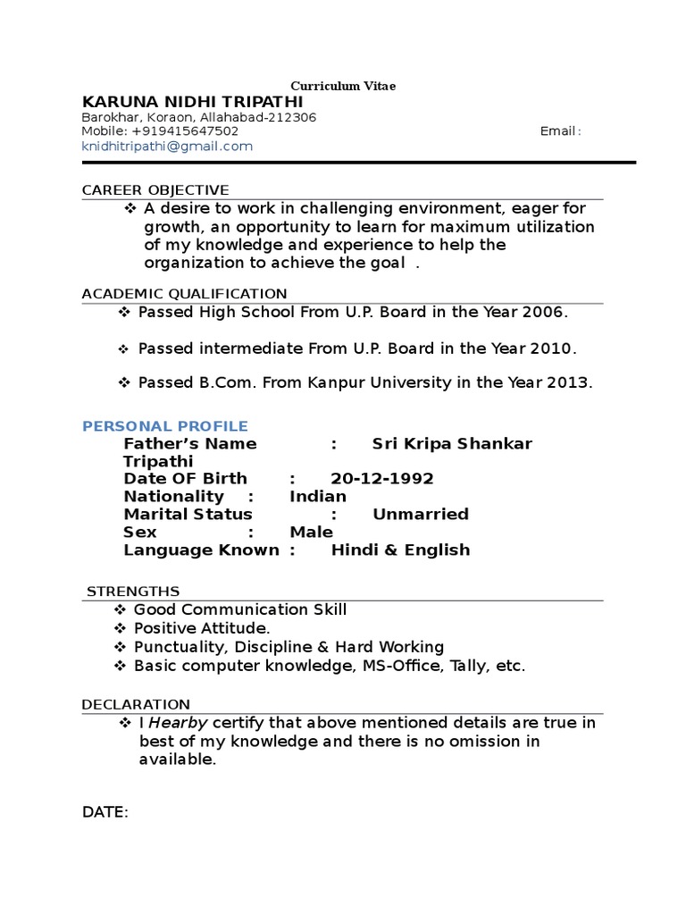CV of Karuna Nidhi Tripathi | PDF | Career & Growth | Social Science