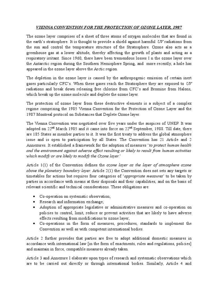 Vienna Convention For The Protection of Ozone Layer | PDF | Ozone ...