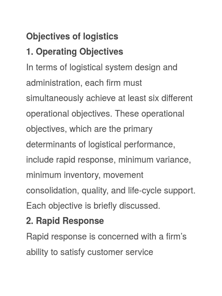 Objectives of Logistics | PDF | Logistics | Inventory