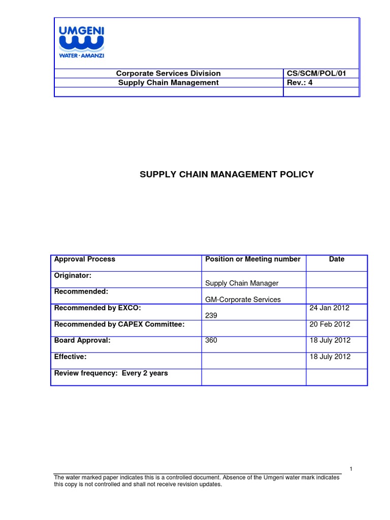 Supply Chain Management Policy Overview | PDF | Supply Chain Management ...