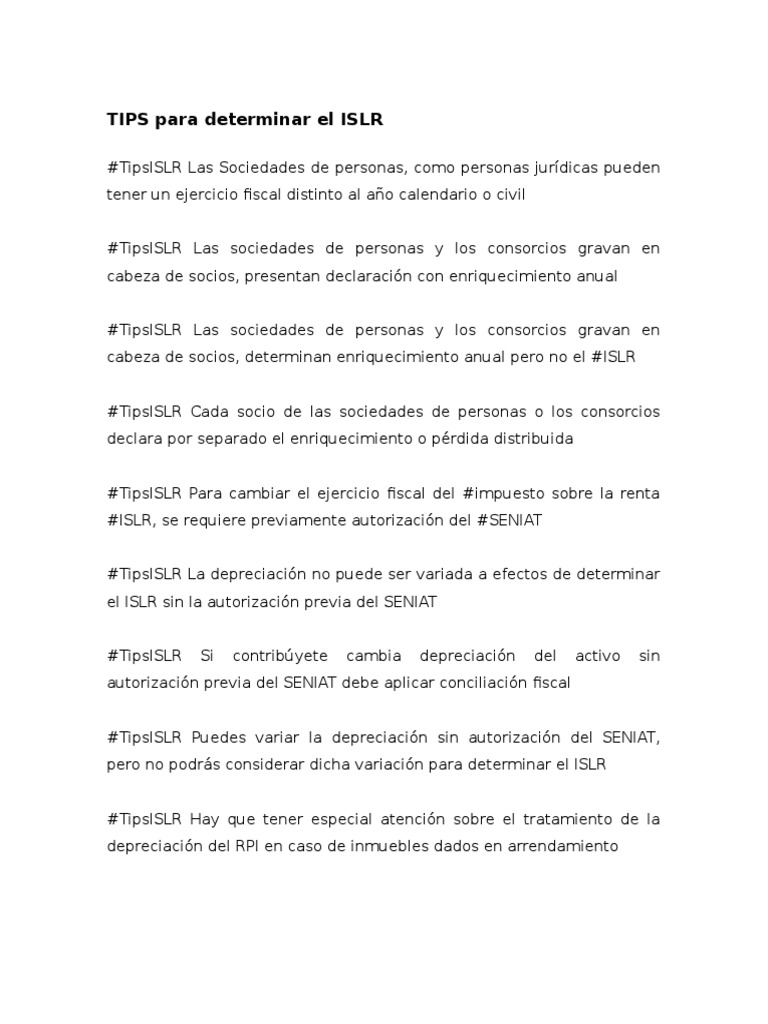 TIPS para Determinar El ISLR | Descargar gratis PDF | Depreciación ...
