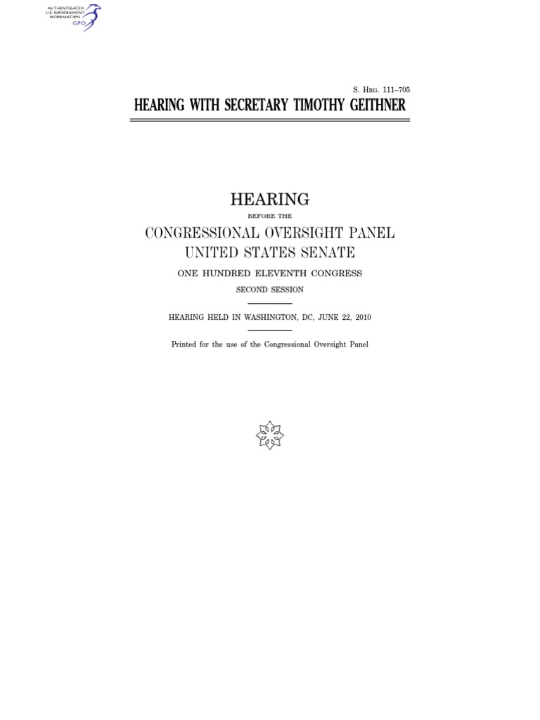 Senate Hearing, 111TH Congress - Hearing With Secretary Timothy ...