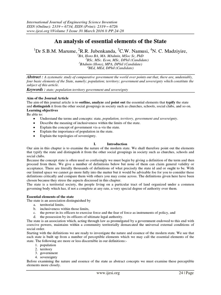 An Analysis of Essential Elements of The State | PDF | Sovereignty ...