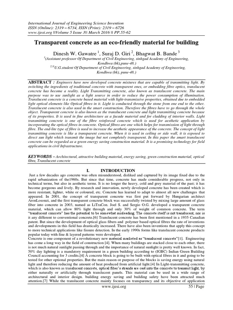 Eco-Friendly Transparent Concrete | PDF | Optical Fiber | Fibers
