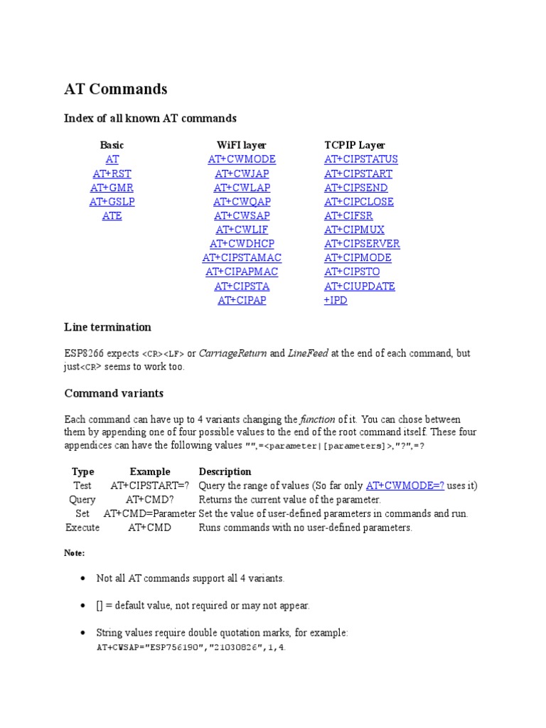 A Comprehensive Guide to AT Commands for ESP8266 WiFi Modules | PDF ...