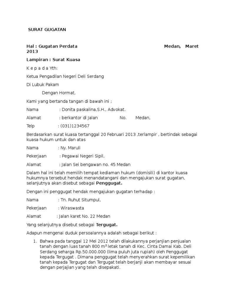 Contoh Surat Gugatan | PDF | Hukum