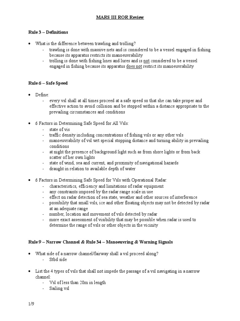 ROR Rules Overview and Key Definitions | PDF | Traffic | Radar