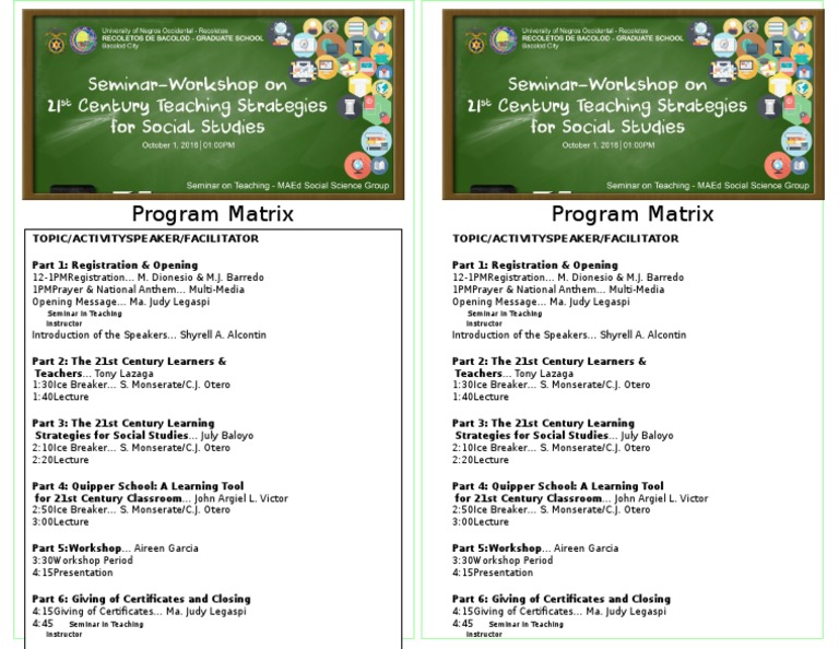 Program Matrix Program Matrix: Topic/Activityspeaker/Facilitator Topic ...