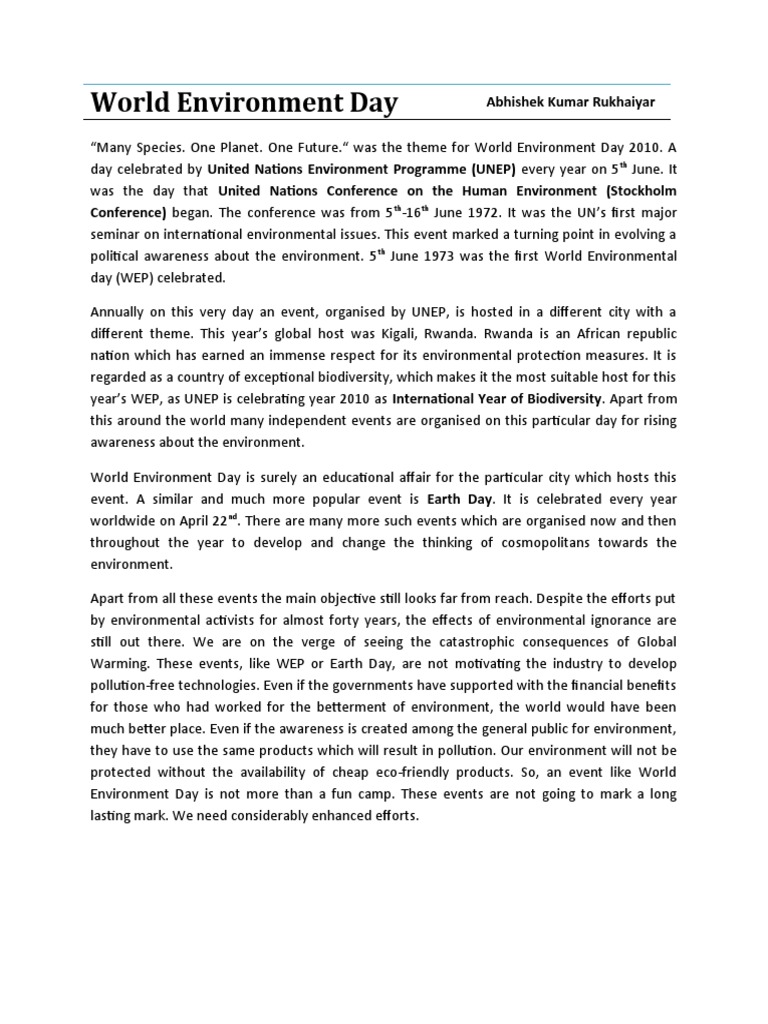 World Environment Day | PDF | United Nations Environment Programme ...