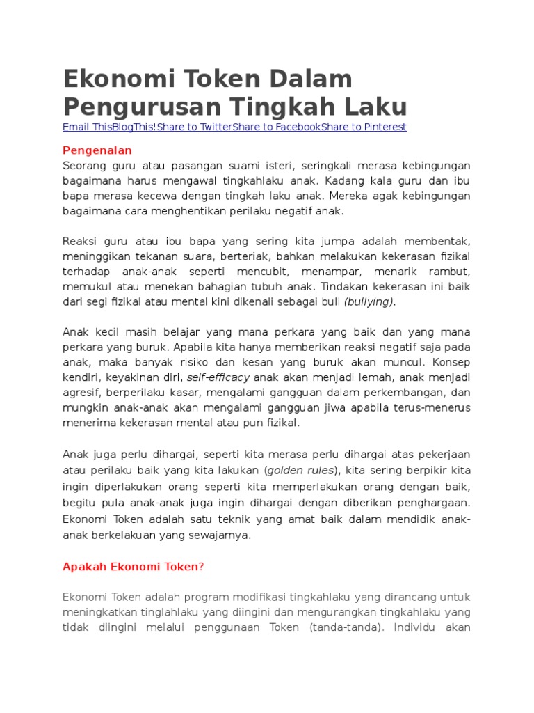 Ekonomi Token Dalam Pengurusan Tingkah Laku | PDF