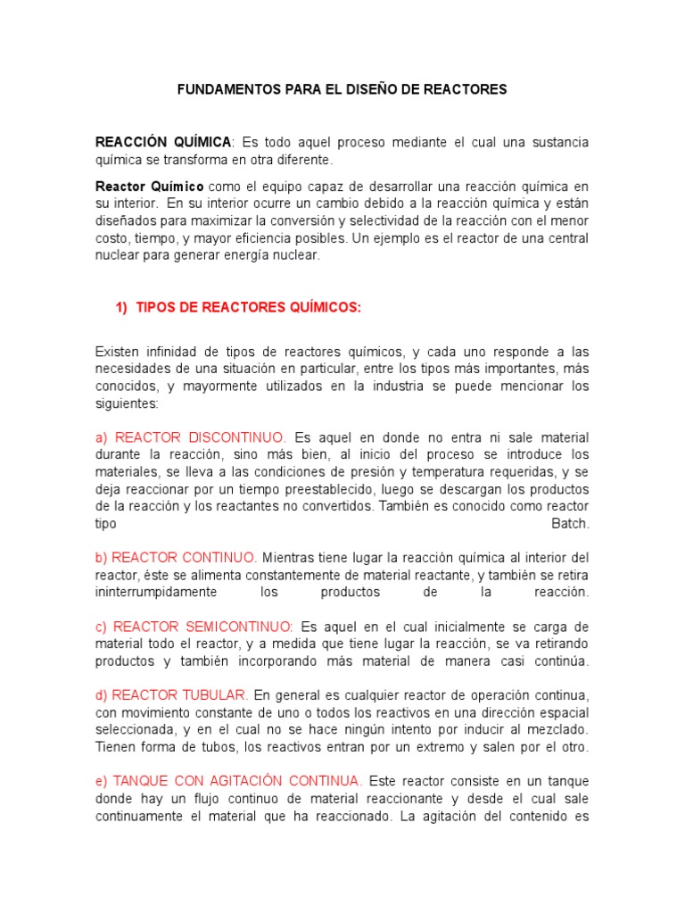Tema 1 Fundamentos para El Diseño de Reactores | PDF | Reactor Quimico | Catálisis