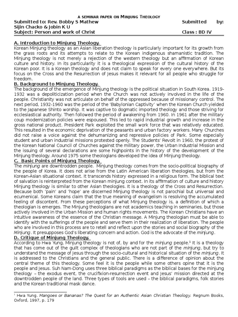 Minjung Theology | PDF | Theology | Gospel Of Mark