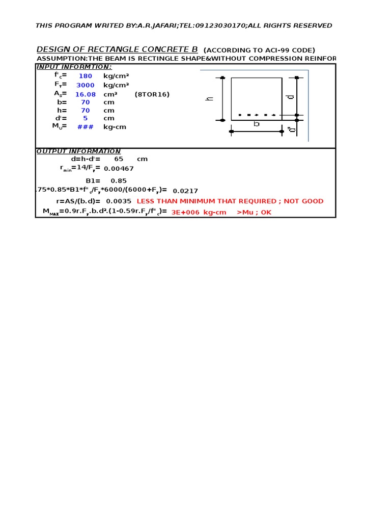 Design of Rectangle Concrete B: This Program Writed By:A.R.Jafari Tel ...
