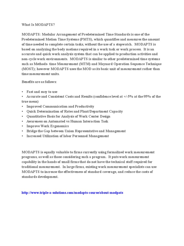 What is Modapts | Systems Science | Employment