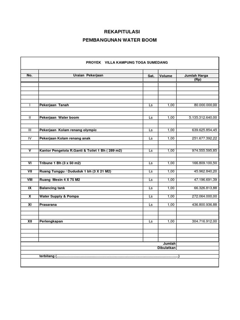 04 Water Boom - Rekap & RAB | PDF