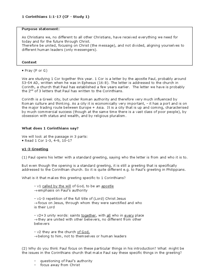 1 Corinthians Bible Study | PDF
