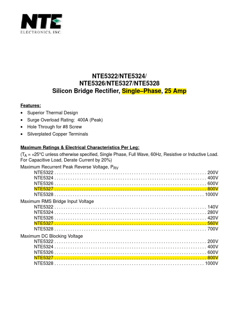 25A Silicon Bridge Rectifier Specs | PDF