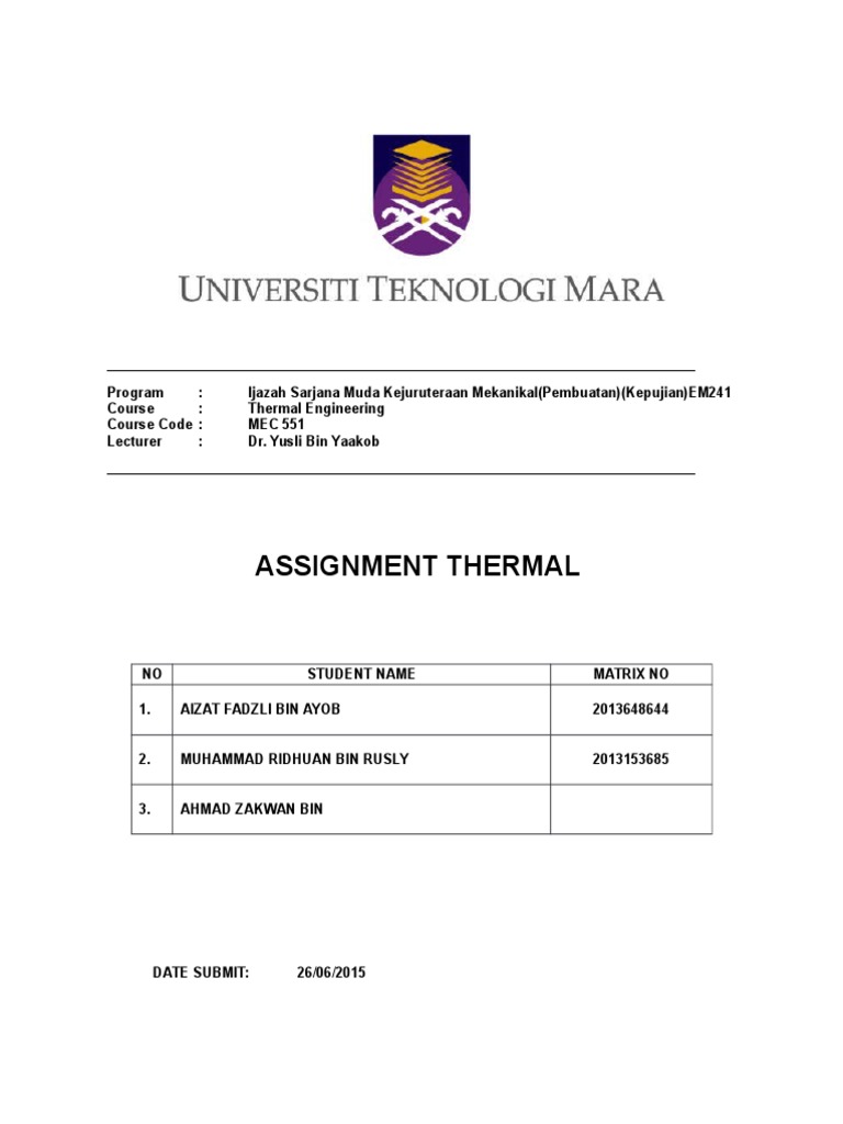 Assignment Thermal 2015 | PDF | Air Conditioning | Hvac