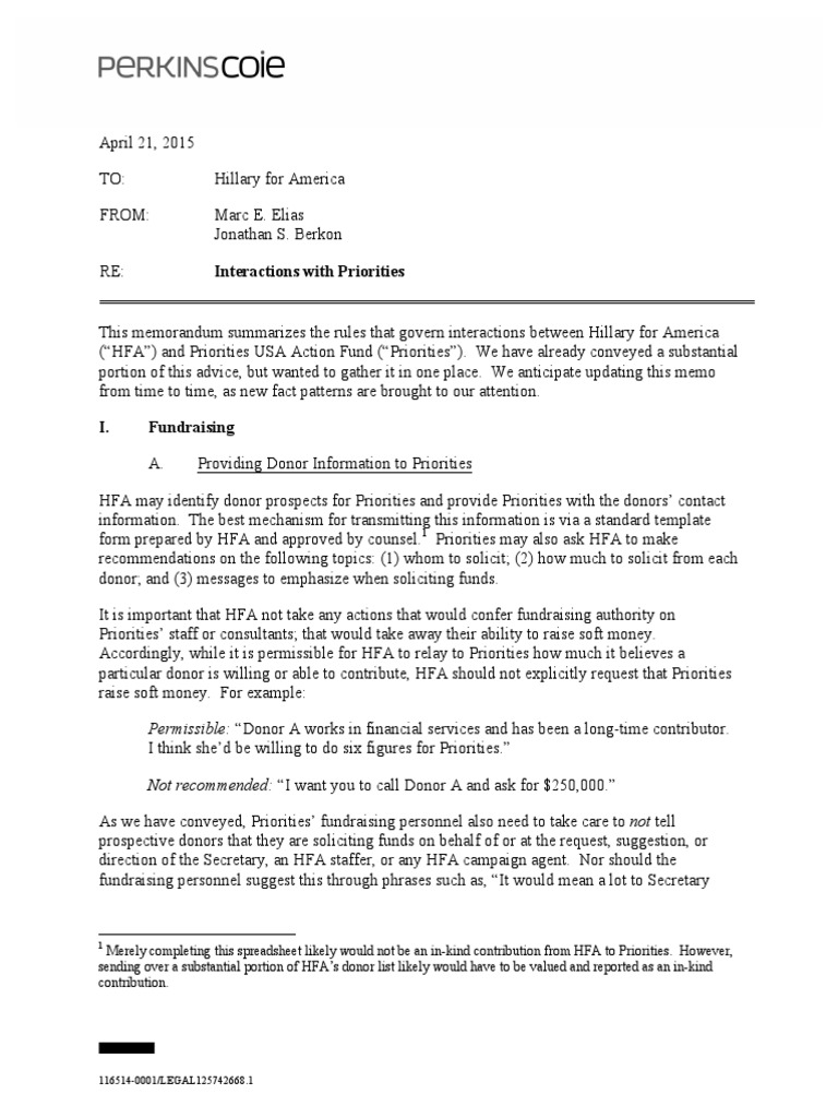 Memorandum On Interactions With Priorities USA | PDF | Fundraising ...
