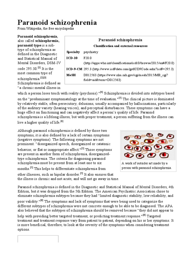 Paranoid Schizophrenia - Wikipedia the Free Encyclopedia ...