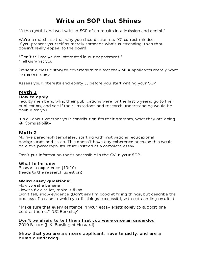 Write An SOP That Shines | PDF | Essays | Cognition