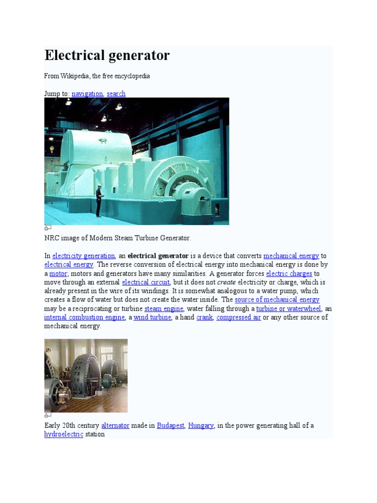 Electrical Generator: From Wikipedia, The Free Encyclopedia | Download ...