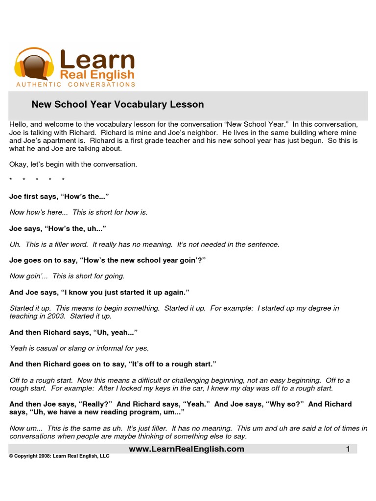 New School Year Vocabulary | PDF | Vocabulary | English Language