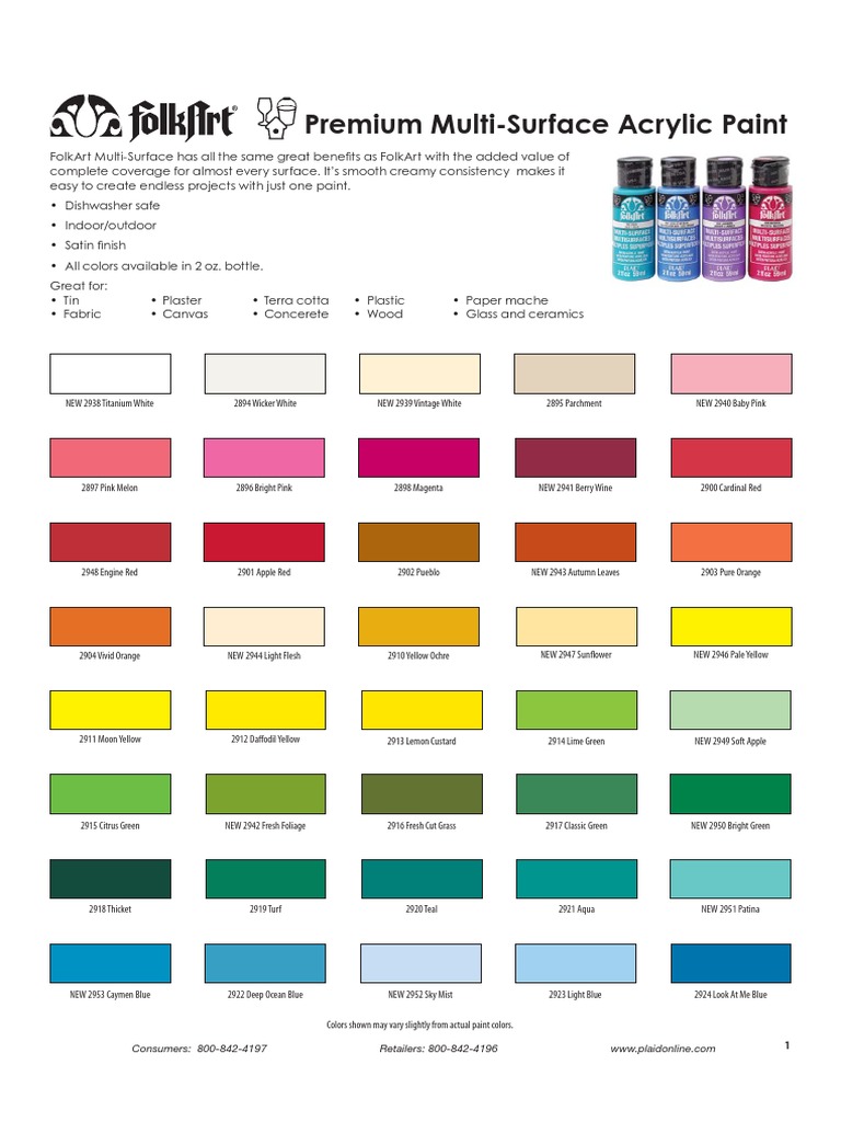 FolkArt Paint Color Chart Overview | PDF | Blue | Red