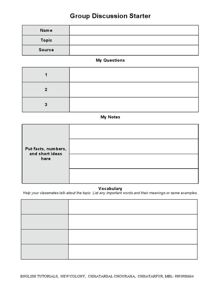 Group Discussion Guide for Classmates | PDF | Cognition | Human ...