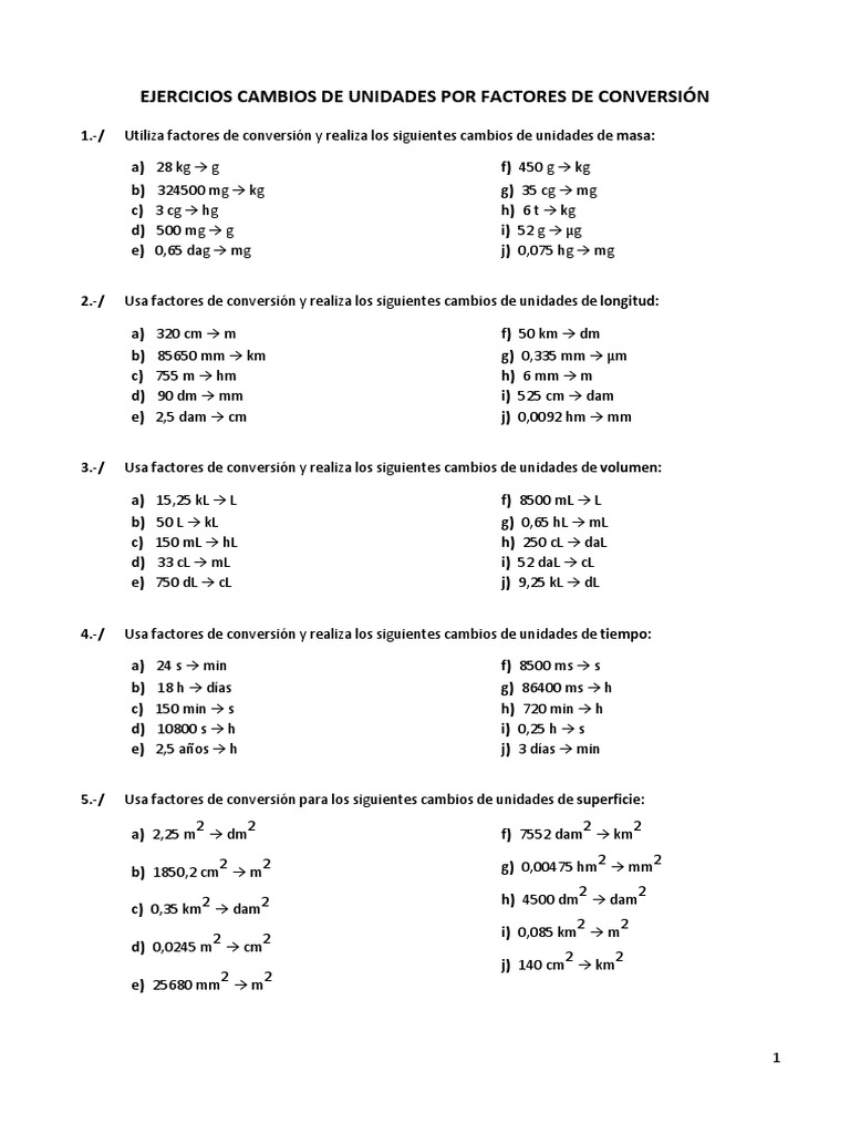 Ejercicios Cambios de Unidades Por Factores de Conversión 1