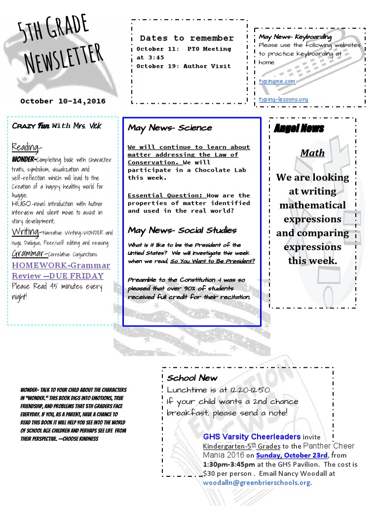 5th Grade Newsletter | PDF