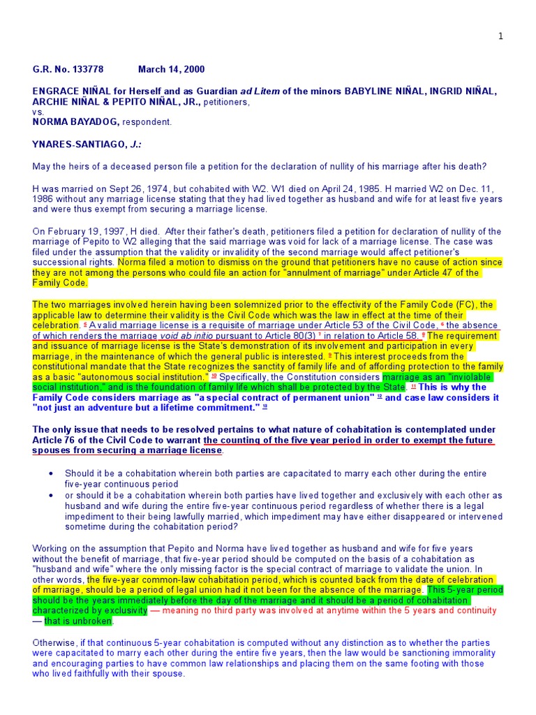 Nin Al v. Bayadog, March 14, 2000 Dgest | PDF