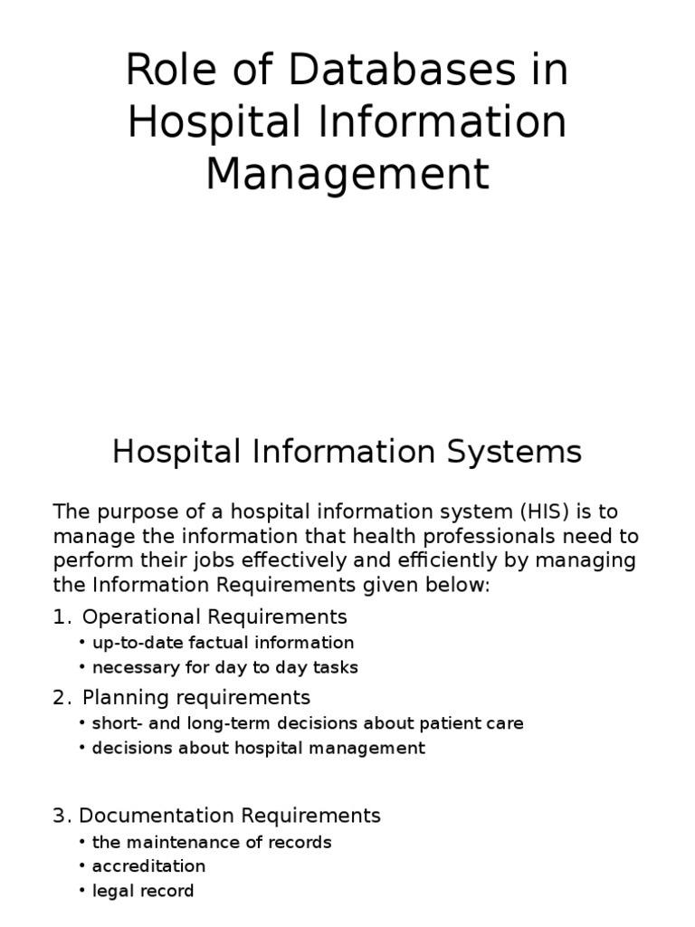 Role of Databases in Hospital Information Management | PDF | No Sql ...